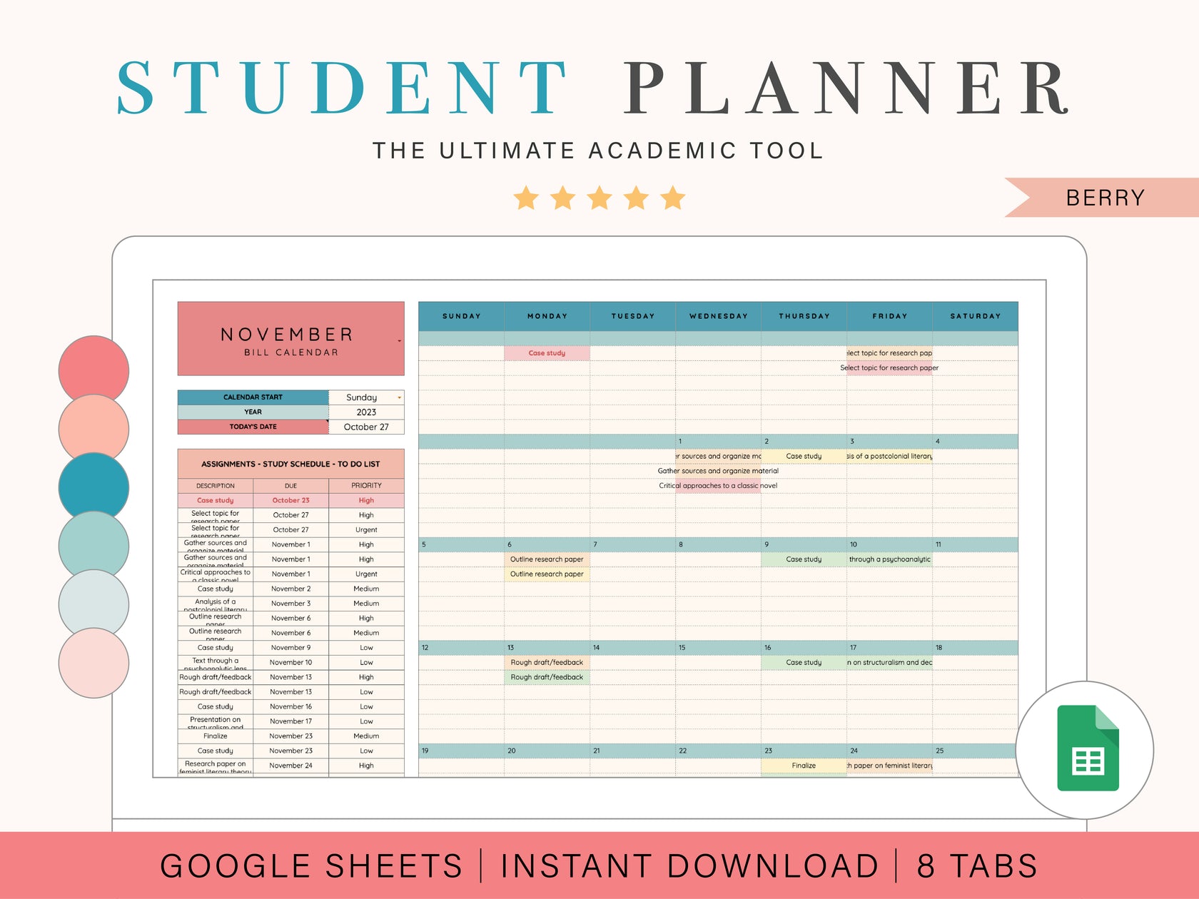 Student Planner | Google Sheets Template – Tulip Rd. Studio