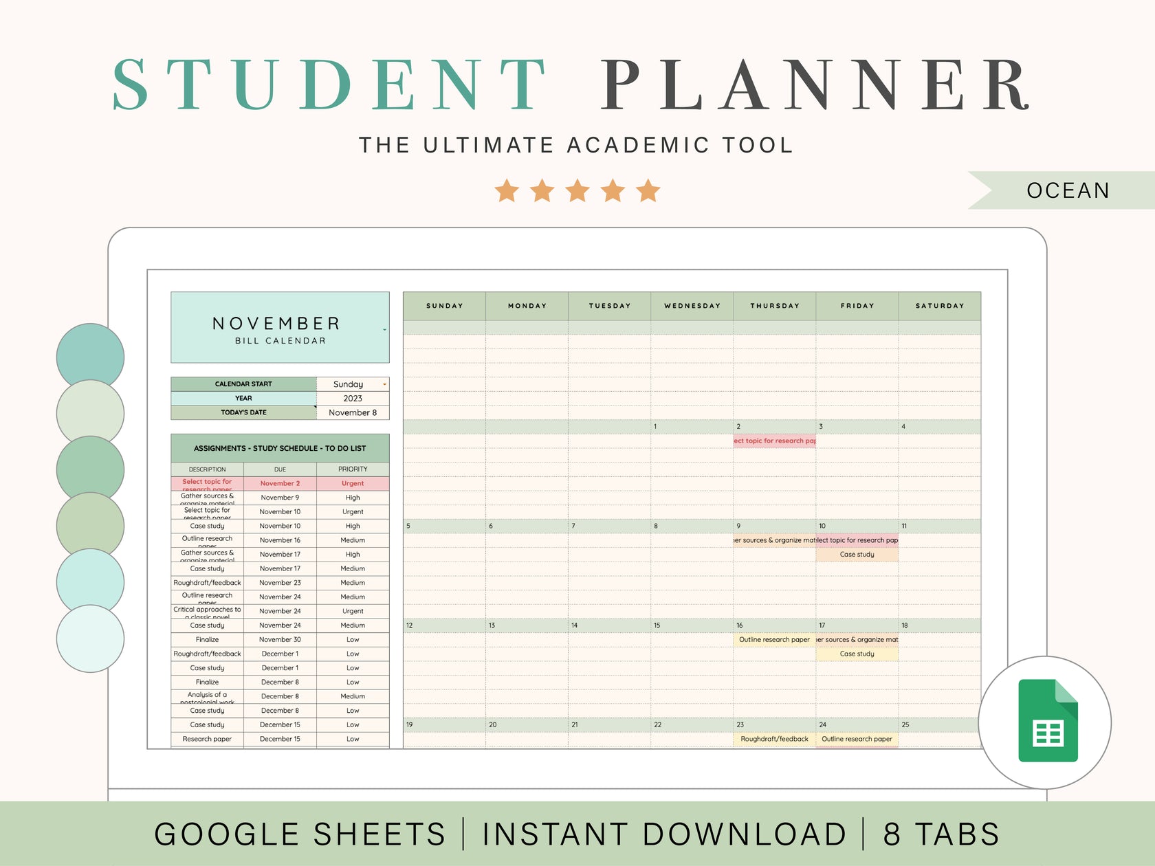 Student Planner | Google Sheets Template – Tulip Rd. Studio