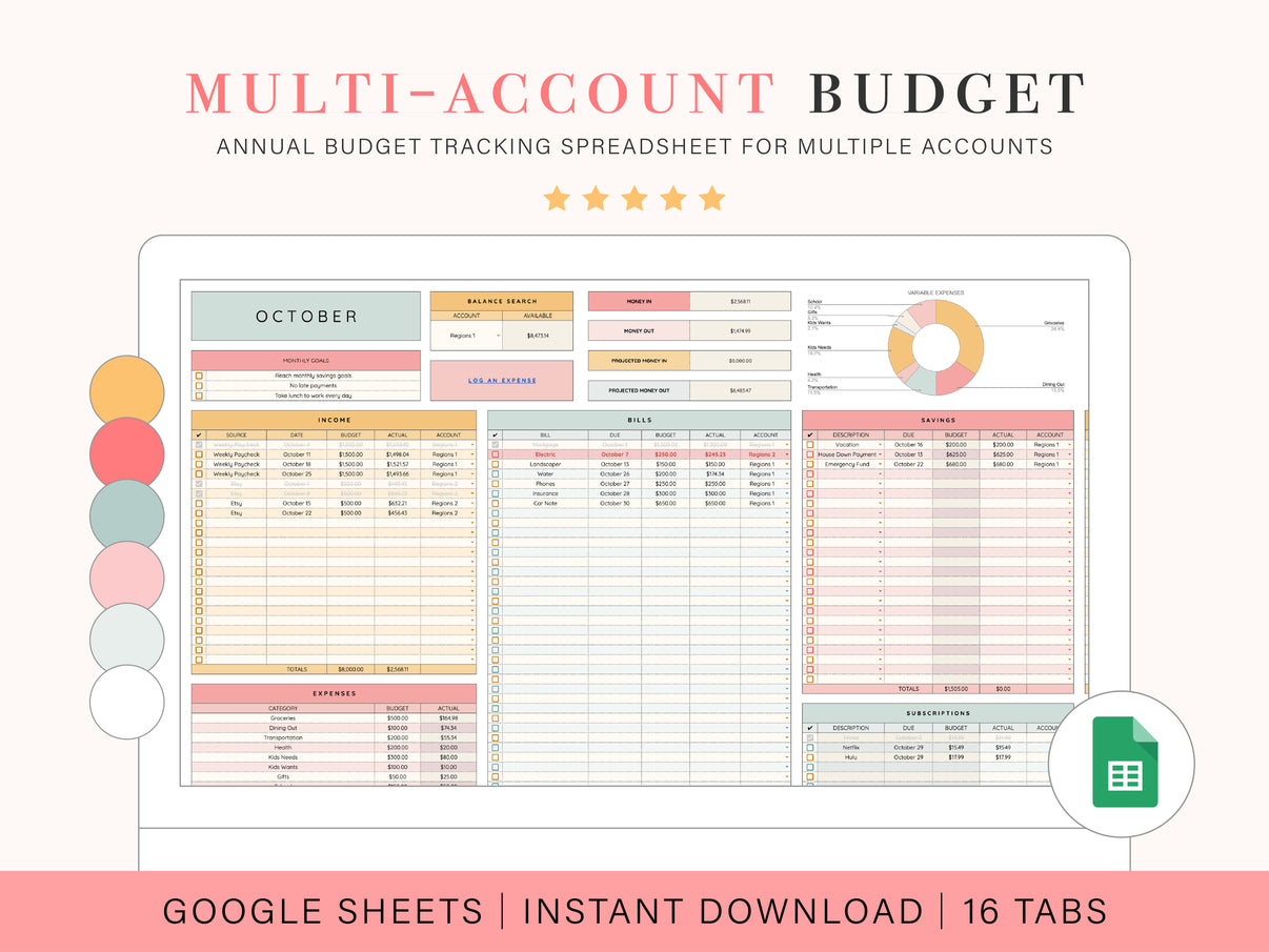 Multi-Account Budget Spreadsheet | Google Sheets Template – Tulip Rd ...