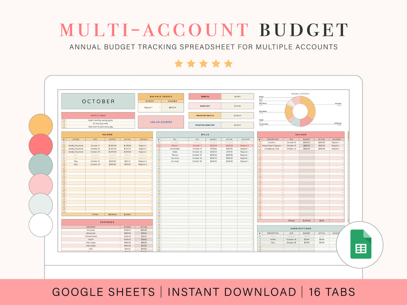 Multi-Account Budget Spreadsheet | Google Sheets Template – Tulip Rd ...