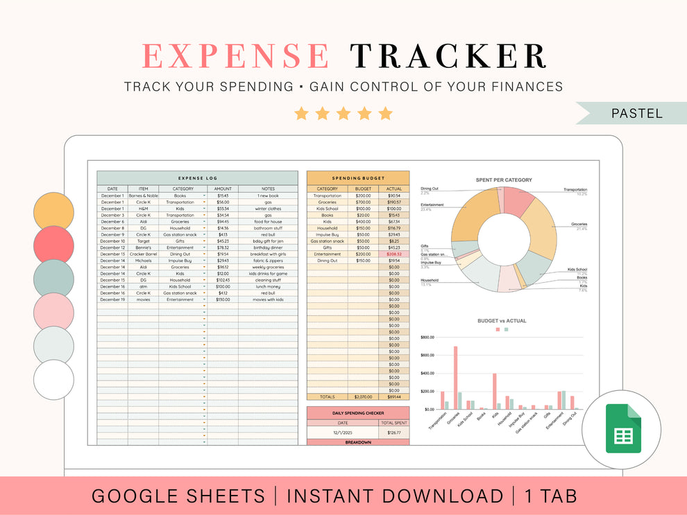 Expense Tracking Spreadsheet | Google Sheets Template – Tulip Rd. Studio