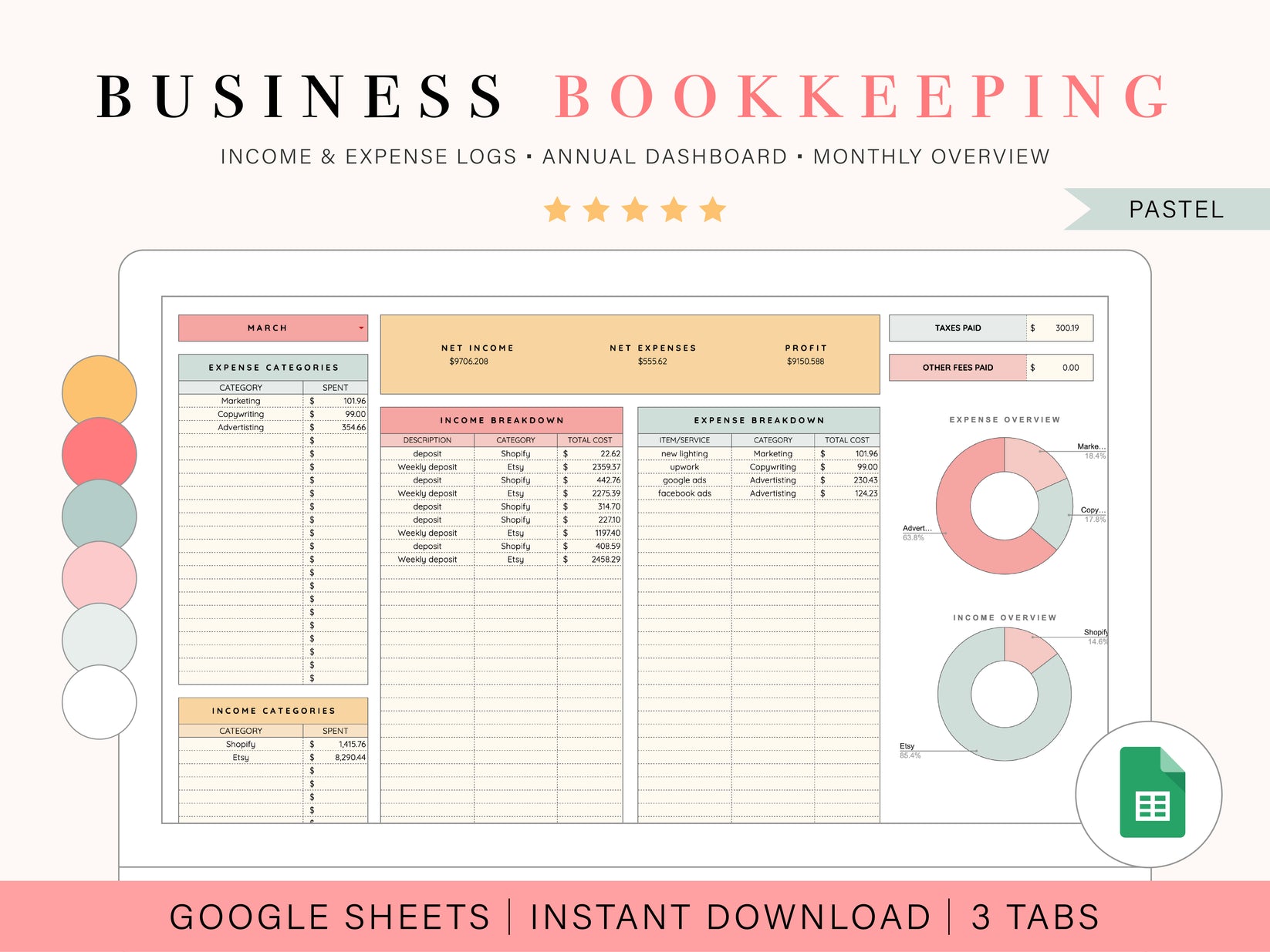 Business Bookkeeping | Google Sheets Template – Tulip Rd. Studio