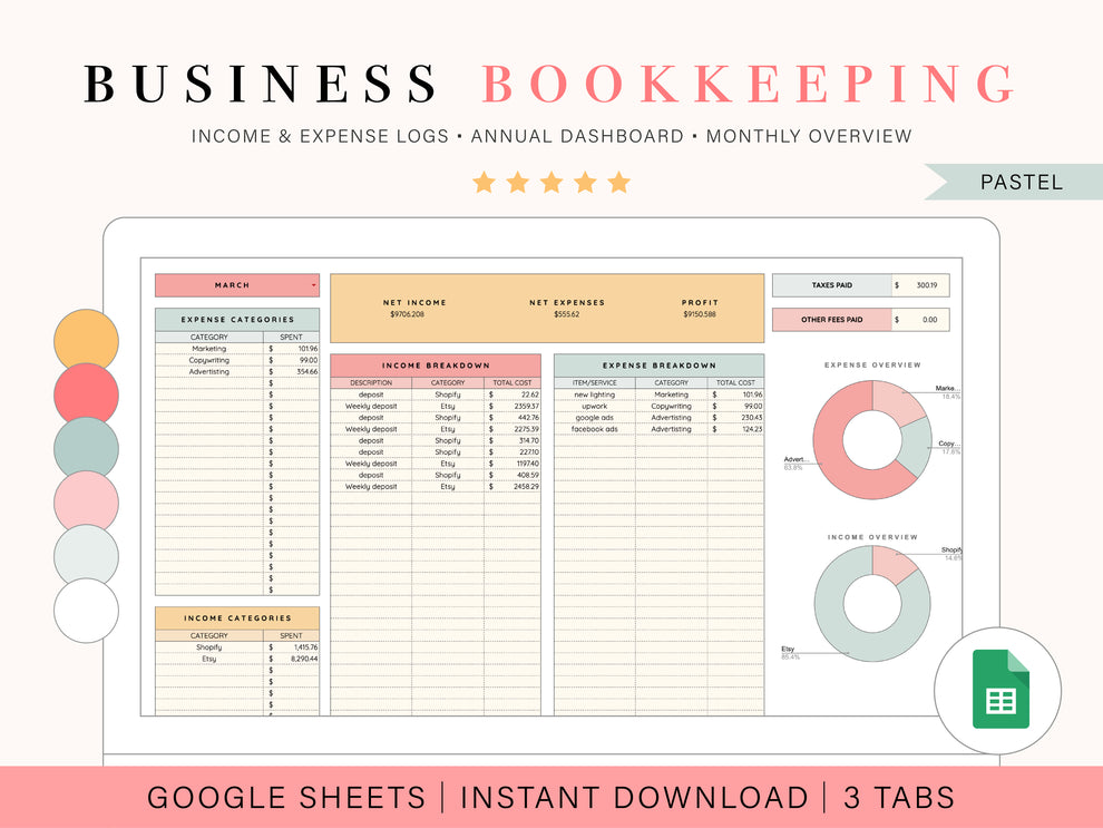 Business Bookkeeping | Google Sheets Template – Tulip Rd. Studio