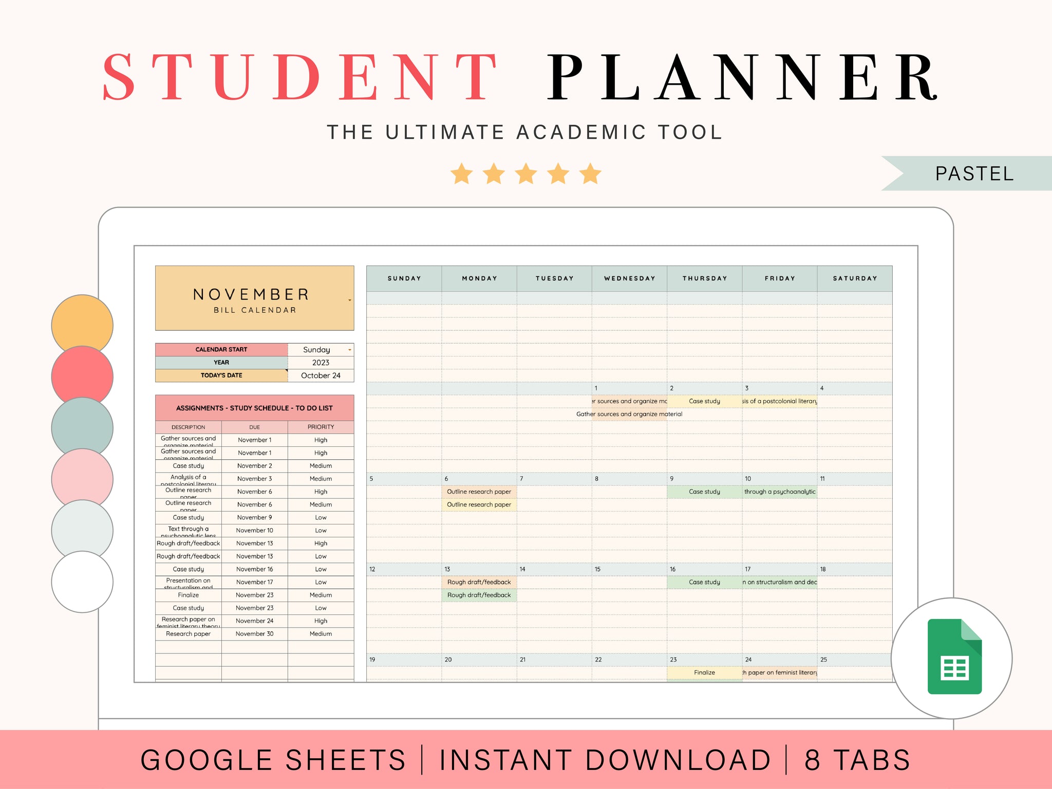 Student Planner | Google Sheets Template – Tulip Rd. Studio