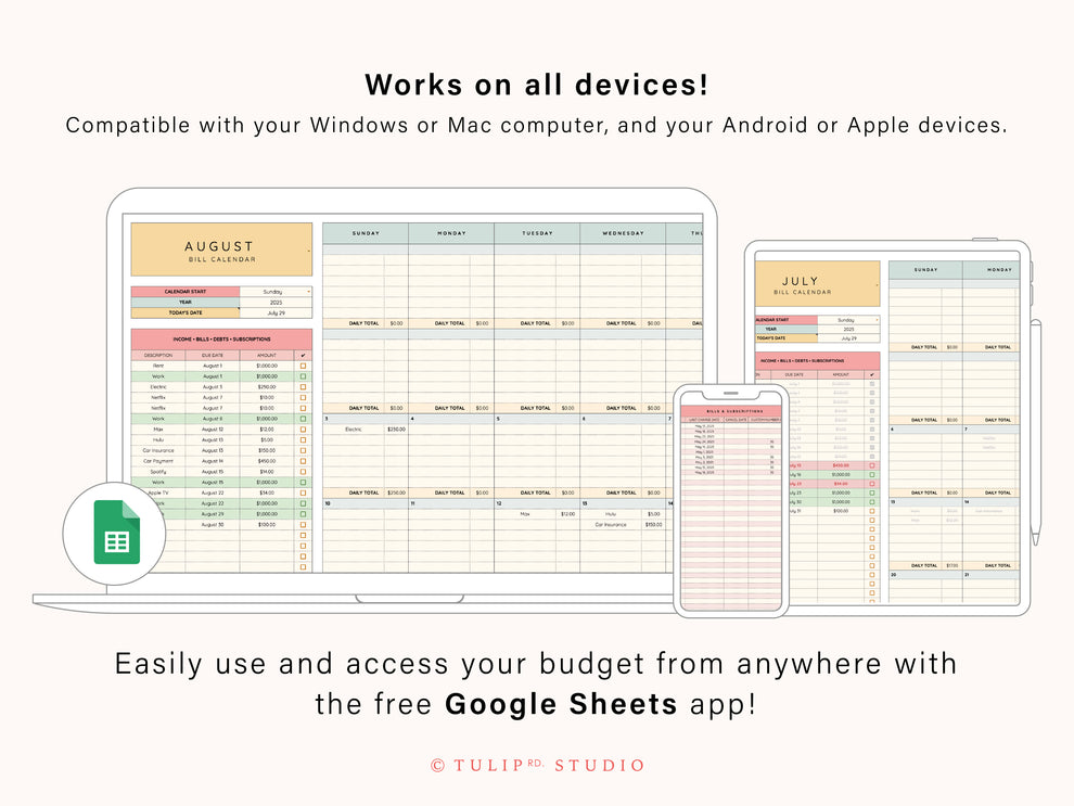 Subscription Calendar Spreadsheet | Google Sheets Template – Tulip Rd ...
