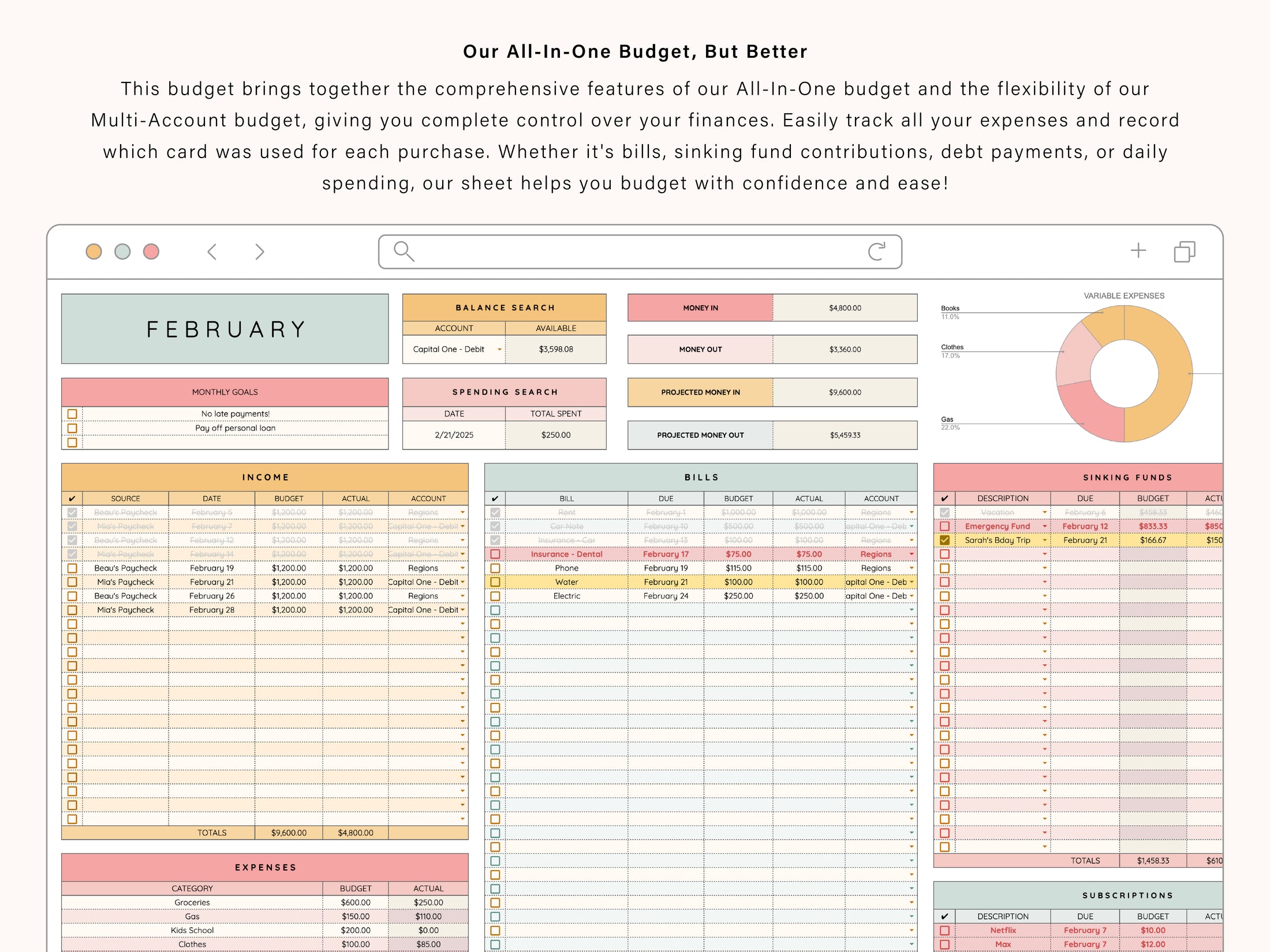 All-In-One + Multi-Account Budget Spreadsheet | Google Sheets Template ...