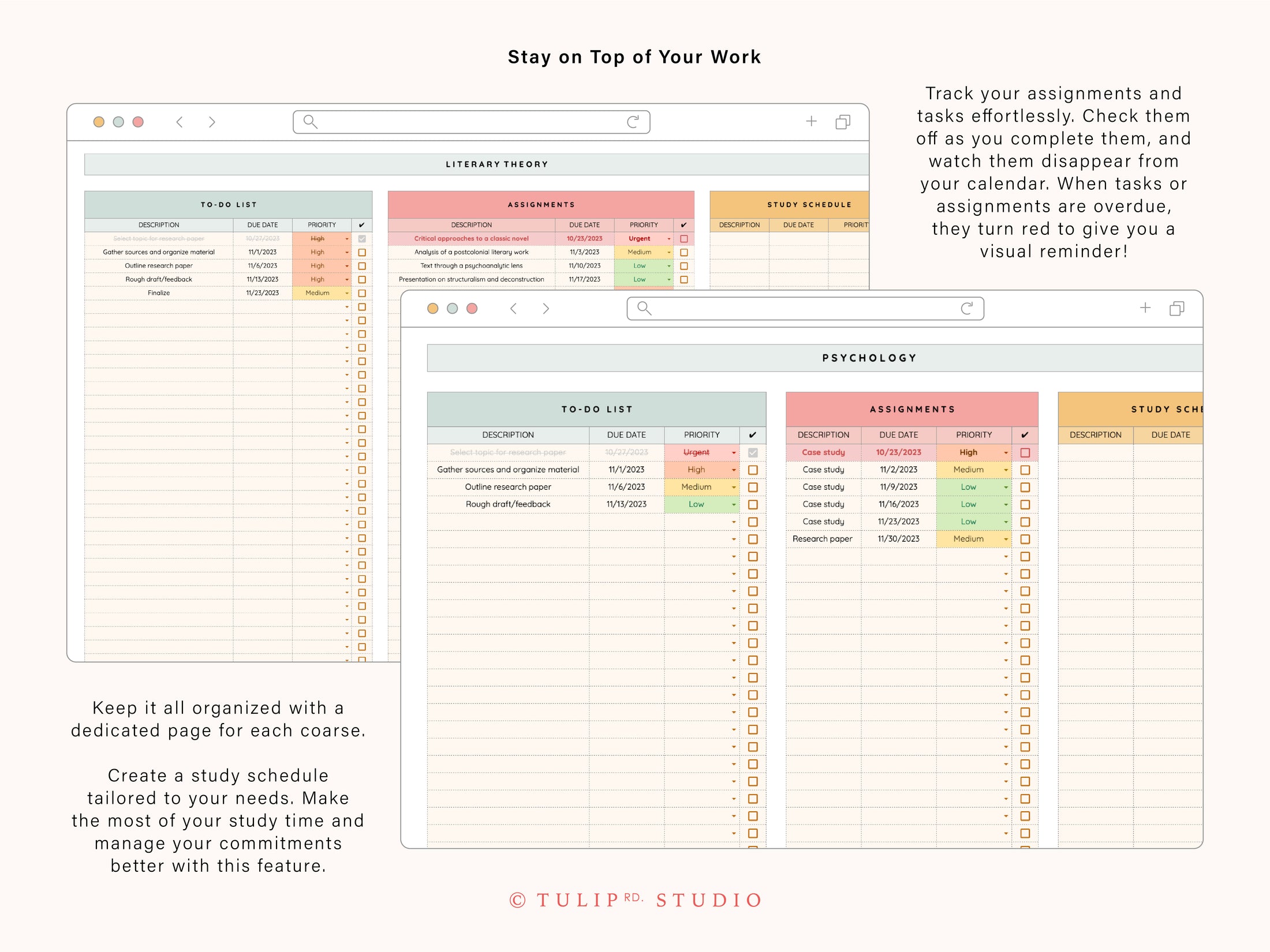 Student Planner | Google Sheets Template – Tulip Rd. Studio