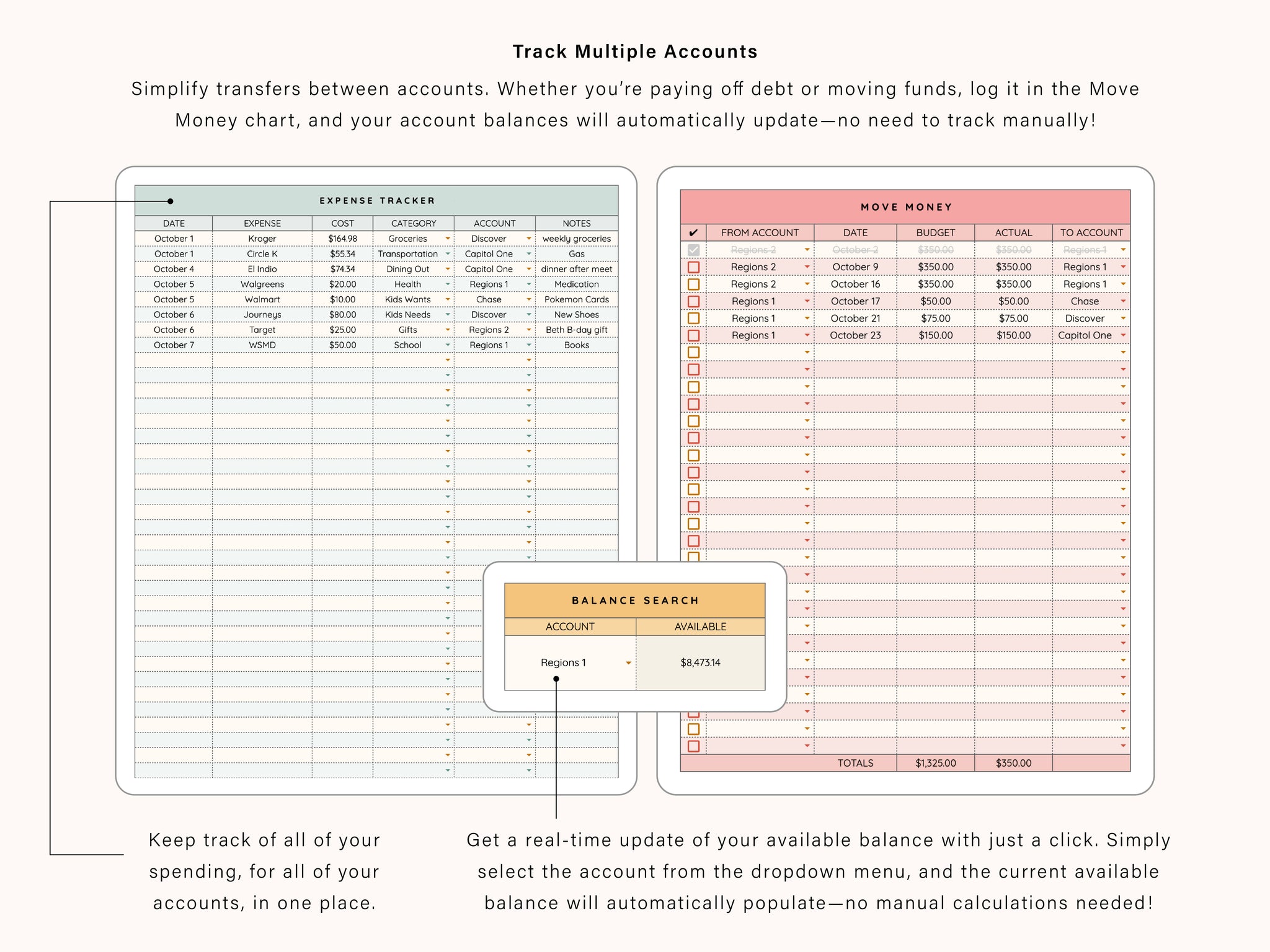 Multi-Account Budget Spreadsheet | Google Sheets Template – Tulip Rd ...