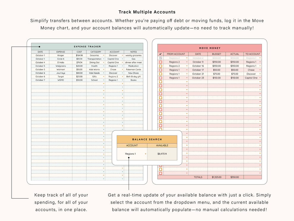 Multi-Account Budget Spreadsheet | Google Sheets Template – Tulip Rd ...