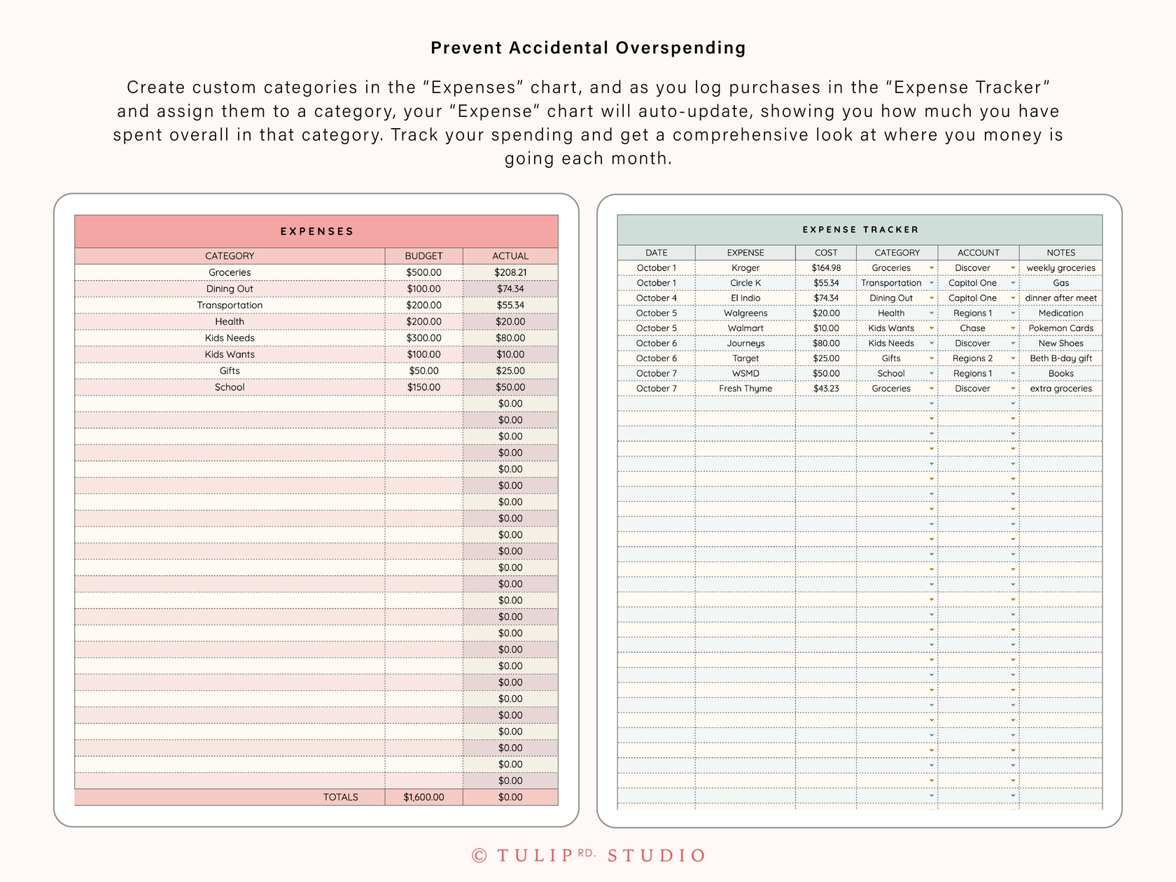 Multi-Account Budget Spreadsheet | Google Sheets Template – Tulip Rd ...